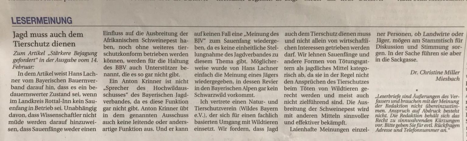 „Jagd muss auch dem Tierschutz dienen“ – Über die Forderung nach ...